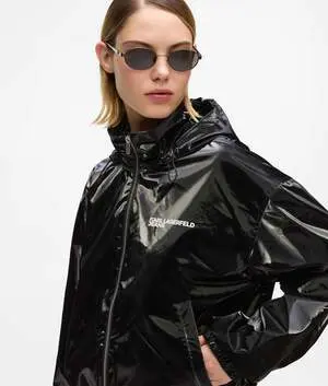 KL JEANS Shiny Hooded Track Jacket - Black