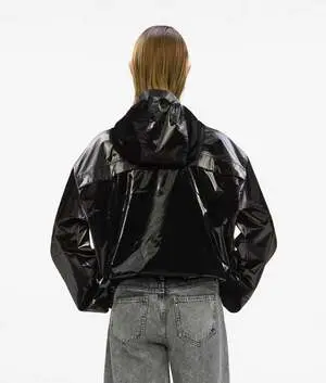 KL JEANS Shiny Hooded Track Jacket - Black