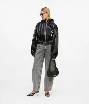 KL JEANS Shiny Hooded Track Jacket - Black