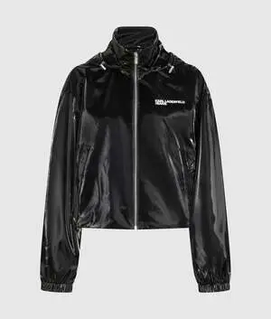 KL JEANS Shiny Hooded Track Jacket - Black