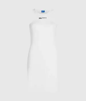 KL JEANS Jeans Ribbed Racer Mini Dress With Logo Embroidery - White