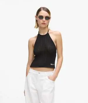 KL JEANS Jeans Rib-knit Halterneck Top - Black