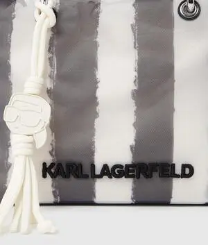 Karl Lagerfeld Ikon Mesh Small Tote Bag With Striped Design - Black Stripes