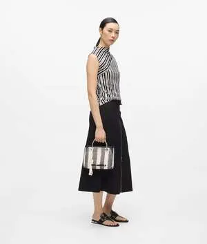 Karl Lagerfeld Ikon Mesh Small Tote Bag With Striped Design - Black Stripes