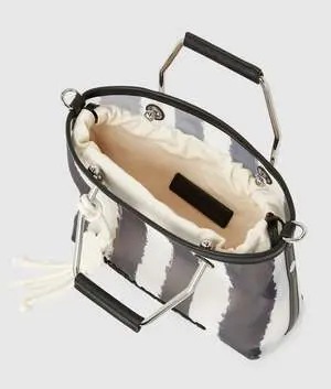 Karl Lagerfeld Ikon Mesh Small Tote Bag With Striped Design - Black Stripes