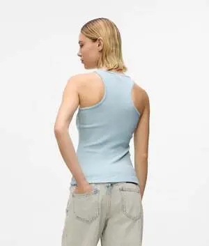 Karl Lagerfeld Ribbed Logo Racerback Tank Top - Corydalis Blue