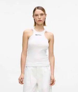 Karl Lagerfeld Ribbed Logo Racerback Tank Top - White