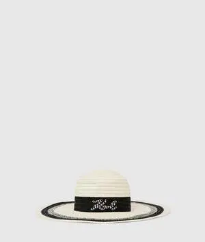 Karl Lagerfeld K/signature Stripe Logo Sun Hat - White/black