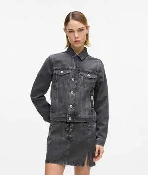 KL JEANS Grey Cotton Denim Jacket - Washed Dark