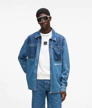 KL JEANS Jeans Two Tone Denim Overshirt - Mid Blue Blocked