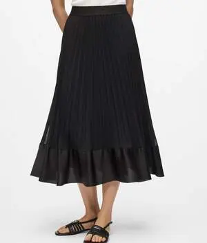 Karl Lagerfeld Satin Pleated Midi Skirt - Black