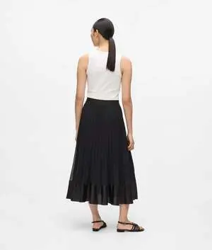 Karl Lagerfeld Satin Pleated Midi Skirt - Black