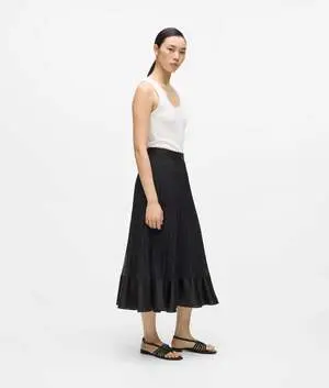 Karl Lagerfeld Satin Pleated Midi Skirt - Black