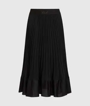 Karl Lagerfeld Satin Pleated Midi Skirt - Black