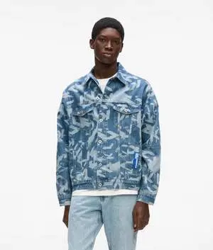 KL JEANS Relaxed Monogram Denim Jacket - All Over Print Blue Denim