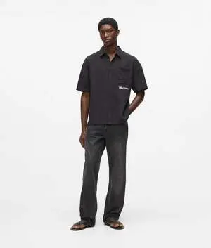 KL JEANS Short-sleeved Crinkled Shirt - Black