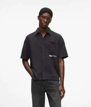 KL JEANS Short-sleeved Crinkled Shirt - Black