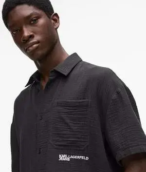 KL JEANS Short-sleeved Crinkled Shirt - Black