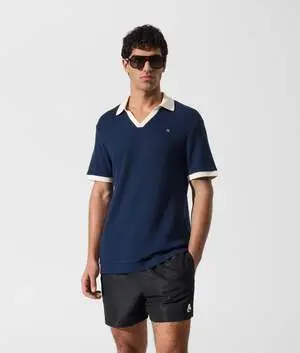 Karl Lagerfeld Metal Monogram Crochet Polo Shirt - Medieval Blue