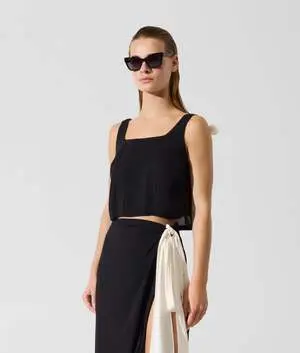 Karl Lagerfeld Sleeveless Beach Top With Signature Bows - Black