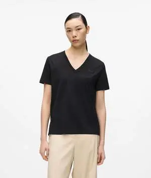 Karl Lagerfeld Signature V-neck T-shirt In Organic Cotton - Black