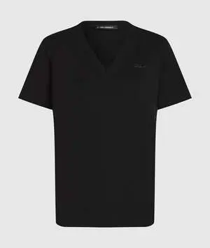 Karl Lagerfeld Signature V-neck T-shirt In Organic Cotton - Black