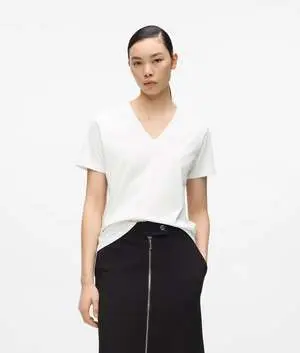 Karl Lagerfeld Signature V-neck T-shirt In Organic Cotton - White