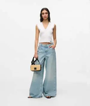 KL JEANS Jeans Sleeveless V-neck Rib-knit Button-down Top