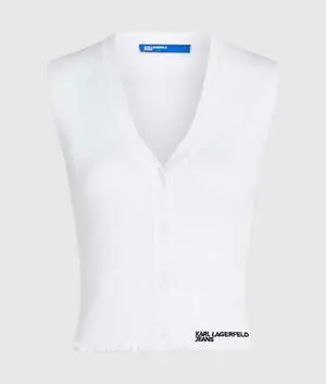 KL JEANS Jeans Sleeveless V-neck Rib-knit Button-down Top