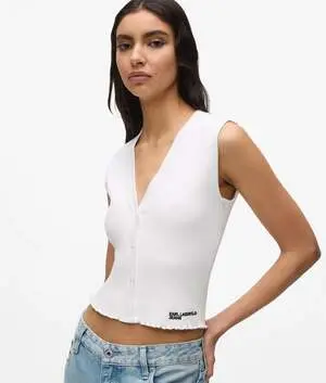 KL JEANS Jeans Sleeveless V-neck Rib-knit Button-down Top
