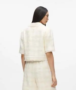 Karl Lagerfeld Short-sleeved Bouclé Cropped Blazer With Gold Autograph Buttons