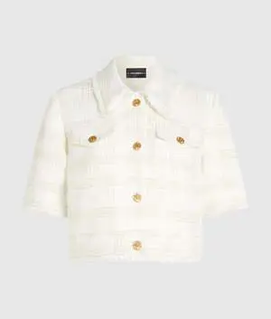 Karl Lagerfeld Short-sleeved Bouclé Cropped Blazer With Gold Autograph Buttons