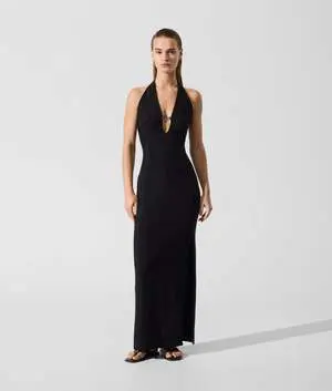 Karl Lagerfeld Signature Metallic Maxi Dress - Black