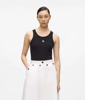 Karl Lagerfeld Ribbed Ikon Tank Top - Black
