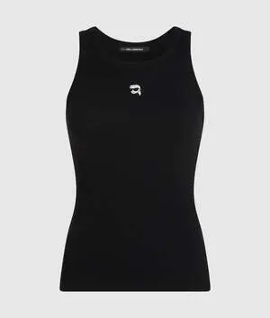Karl Lagerfeld Ribbed Ikon Tank Top - Black