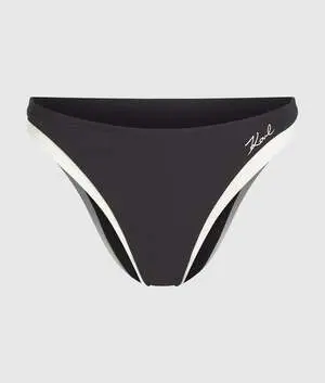 Karl Lagerfeld Signature Trimmed Bikini Bottom - Black