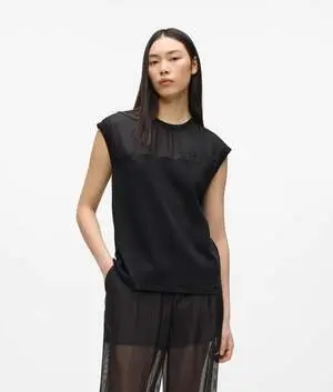 Karl Lagerfeld Signature Organza Panel Tank Top - Black