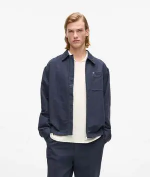 Karl Lagerfeld Linen Zip-up Jacket - Peacoat