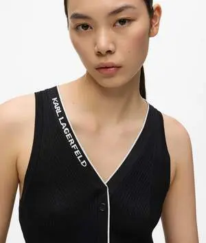 Karl Lagerfeld Sleeveless Logo Trim Knit Dress - Black/white