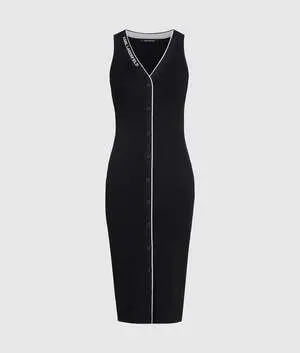 Karl Lagerfeld Sleeveless Logo Trim Knit Dress - Black/white