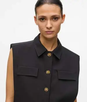 Karl Lagerfeld Cropped Gilet With Gold Button Detail