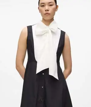 Karl Lagerfeld Sleeveless Shirt Dress With Oversized Bow Detail