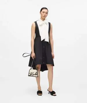 Karl Lagerfeld Sleeveless Shirt Dress With Oversized Bow Detail