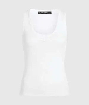 Karl Lagerfeld Signature Embroidery Tank Top - White