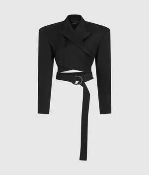 Karl Lagerfeld Cropped Wrap Blazer With D-ring Belt