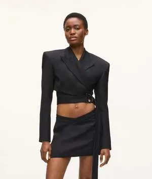 Karl Lagerfeld Cropped Wrap Blazer With D-ring Belt - Black