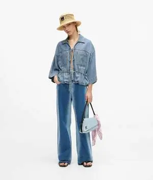KL JEANS Short-sleeved Tie-front Denim Shirt