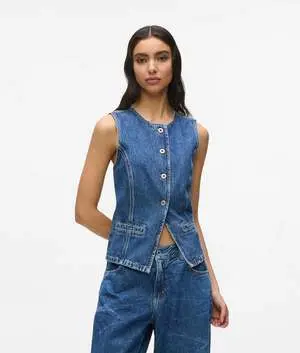 KL JEANS Jeans Fitted Denim Waistcoat - Dark Blue Stone