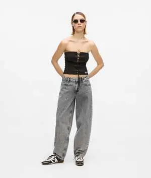 KL JEANS Jeans Mid Rise Barrel Leg Jeans - Acid Dark Grey