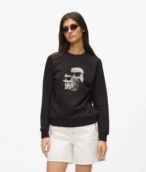 Karl Lagerfeld Ikon Rhinestone Karl & Choupette Sweatshirt - Black
